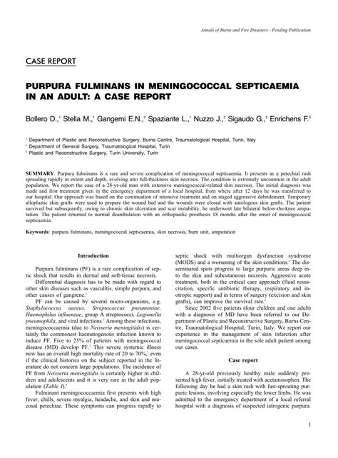 Pdf Purpura Fulminans In Meningococcal Septicaemia In An Adult A