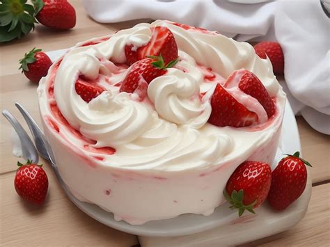Premium Ai Image Whirling Milk Cream With Strawberries Generated By Ai
