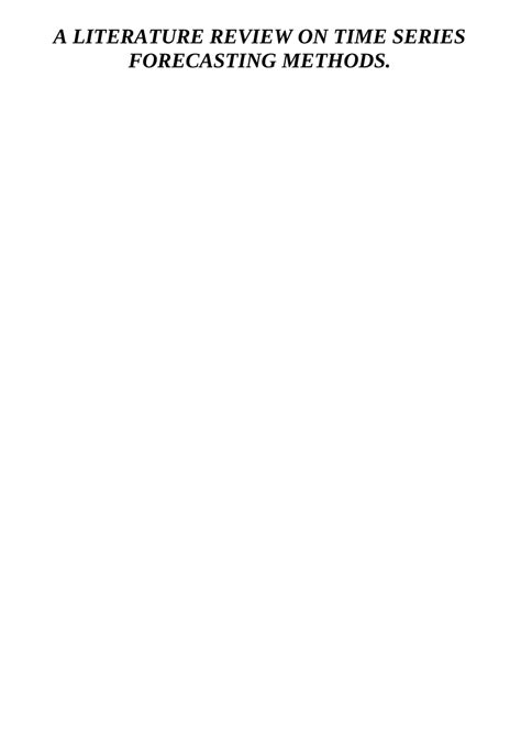 Pdf A Literature Review On Time Series Forecasting Methods