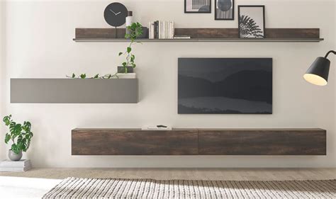Wohnwand Piano In Thermo Eiche Und Grau 5 Tlg 380 Cm
