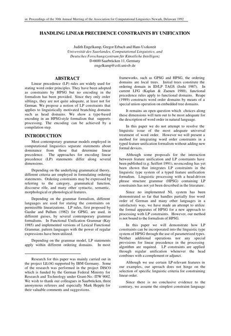 Pdf Handling Linear Precedence Constraints By Unification