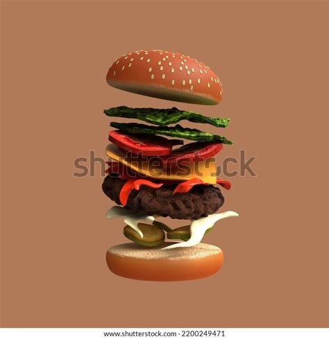 3d Rendering Hamburger Component Structure Pastel Stock Illustration