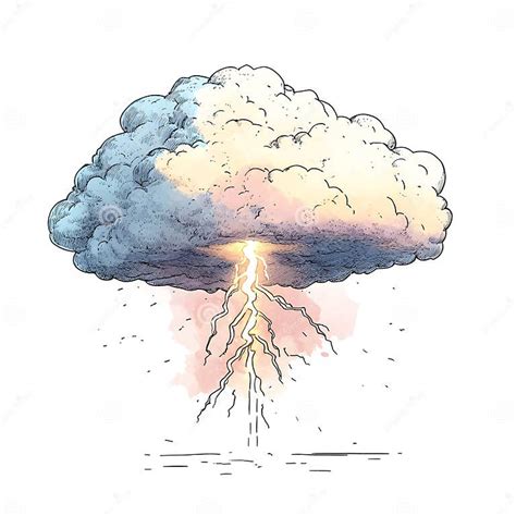 Hand Drawn Illustration Of A Storm Cloud With Lightning Bolt Stock