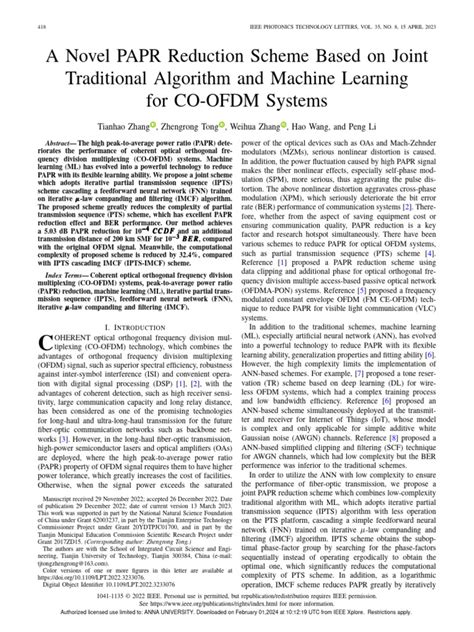 Papr Reduction Using Co Ofdm Pdf Orthogonal Frequency Division Multiplexing Fiber Optic