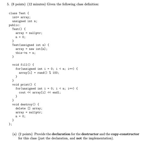 Solved Points Minutes Given The Following Class Chegg