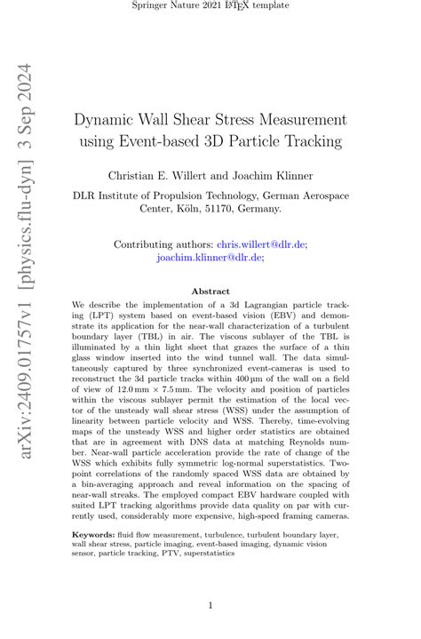 Pdf Dynamic Wall Shear Stress Measurement Using Event Based 3d