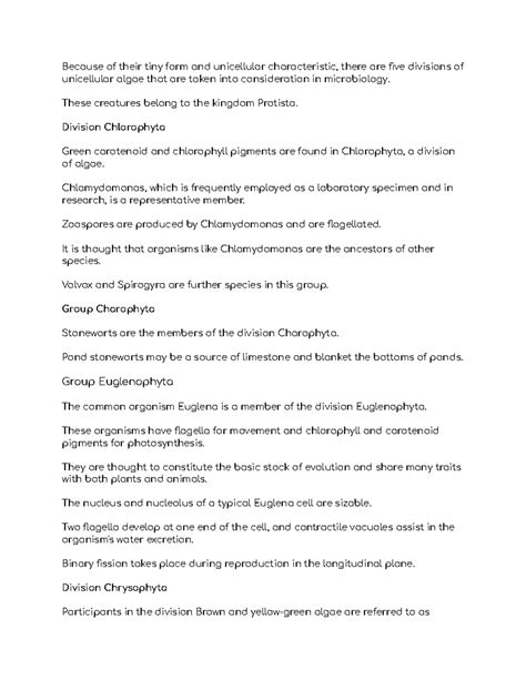 Divisions Of Unicellular Algae Because Of Their Tiny Form And