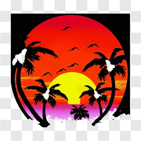 Download Kleurrijke Zonsondergang Met Palmbomen En Vogels Pngs Online
