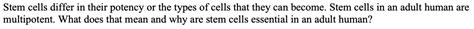 Solved Stem Cells Differ In Their Potency Or The Types Of
