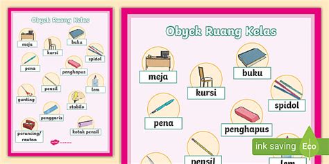 Classroom Objects A4 Display Poster Indonesian Twinkl
