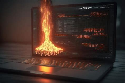 Premium Ai Image Ai Generated Hacker Laptop With Fire Binary Computer Code Internet And