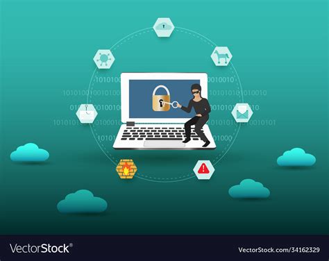 Hacker Try To Unlock Key On Computer Royalty Free Vector