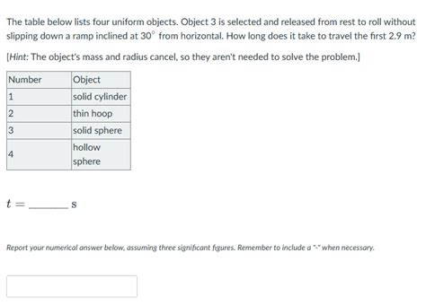 Solved The Table Below Lists Four Uniform Objects Object 3
