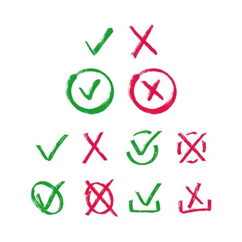 Бесплатные векторные галочка и символ креста с зеленым и красным цветами Премиум векторы