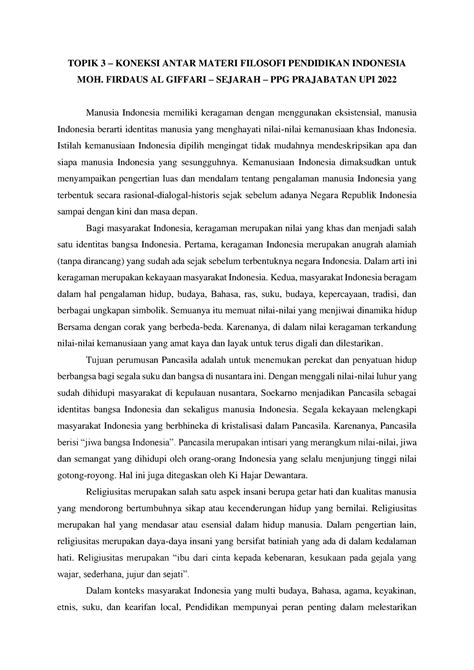 Topik 3 Koneksi Antar Materi Filosofi Firdaus Topik 3 Koneksi Antar