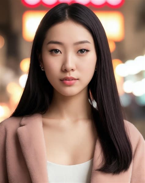 Premium Ai Image A Woman With Long Black Hair And A Pink Top Stands