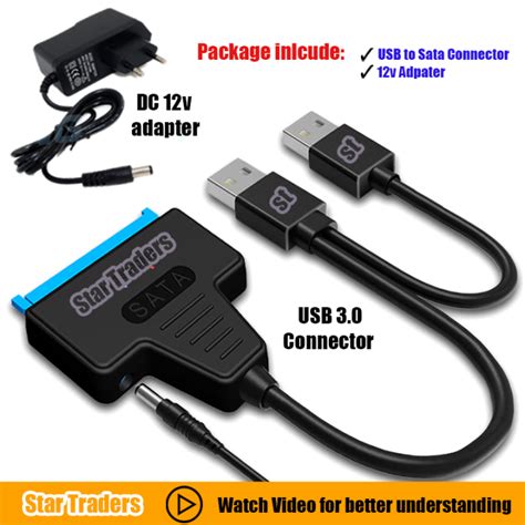 Dual USB SATA To USB Adapter Cable For Or Inch External SSD HDD With Optional V A