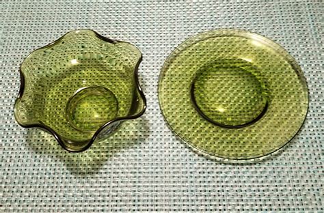 Vintage Avocado Green Glass Mayonnaise Bowl And Saucer Etsy
