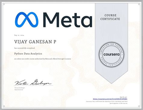 Python Dataanalytics Lifelonglearning Coursera Meta Upskilling Vijay Ganesan