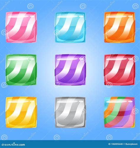 Candy Button Glossy Jelly Square In Different Color Stock Vector