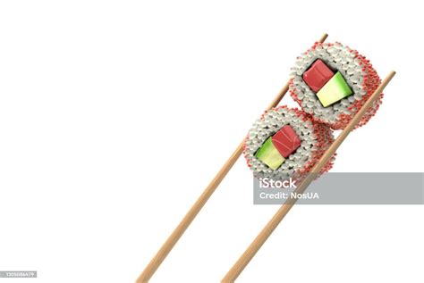 흰색에 초밥 3d 렌더두 스틱 사이에 제품 프리젠 테이션 롤 샌드위치를 전시 3차원 형태에 대한 스톡 사진 및 기타 이미지