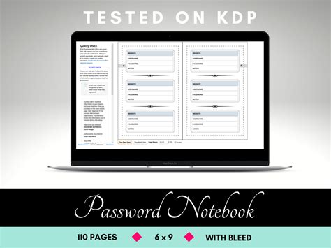Password Notebook • 110 Total Pages • 6x9 Inches With Bleed • Kdp Interior Template • Commercial