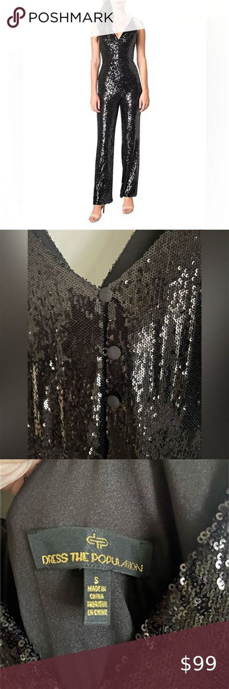 Dress The Population Size Small Charlie Sequin V Neck Jumpsuit Dress