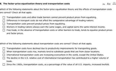 Solved The Factor Price Equalization Theory And