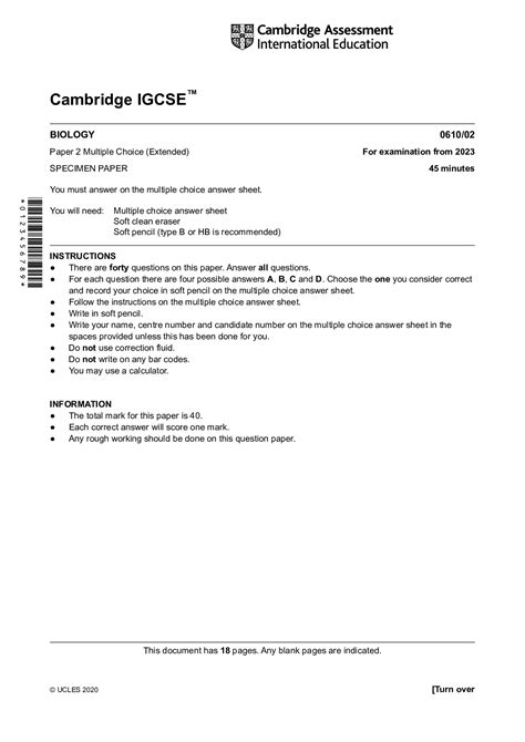 cambridge igcse™ biology 0610 02 paper 2 multiple choice extended for