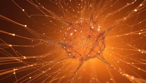 Abstract Digital Representation Of A Neuron With Glowing Orange Lines And Points Representing A
