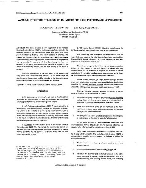 Pdf Variable Structure Tracking Of Dc Motor For High Performance