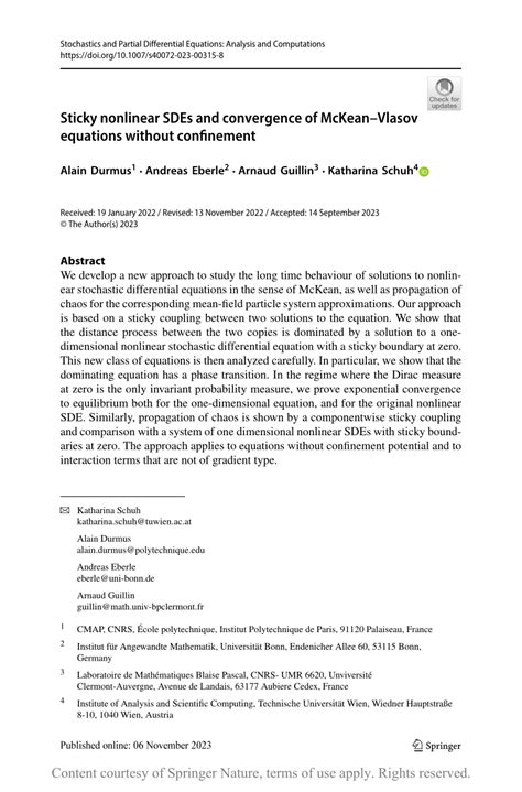 Pdf Sticky Nonlinear Sdes And Convergence Of Mckeanvlasov Equations