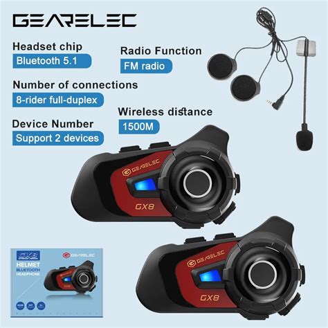 Gearelec Gx8 Motorcycle Bluetooth Intercom Music Sharing 1500m 8 Riders