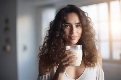 Premium Ai Image A Beautiful Young Woman Drinking A Glass Of Milk