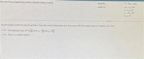 Solved Solve Tho Linear Programming Problem Using The