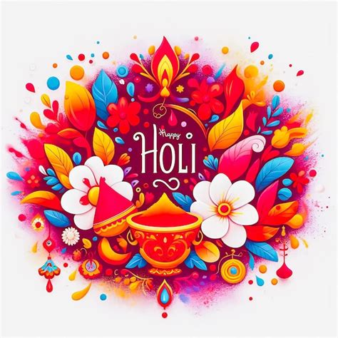Happy Holi Hai Greetings Red Yellow White Colourful Indian Hinduism
