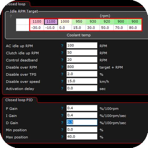 Idle Control Settings