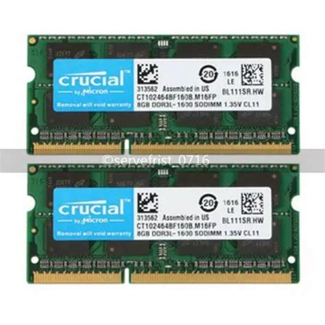 Crucial DDR3 16GB 1600 2x 8GB PC3 12800 Laptop SODIMM