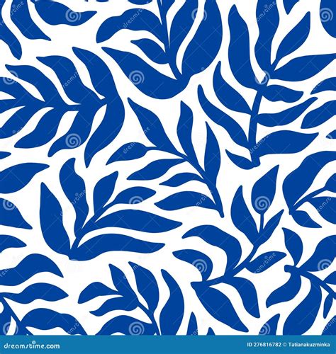 Blue Matisse Plants Seamless Pattern Minimal Abstract Floral Leaves