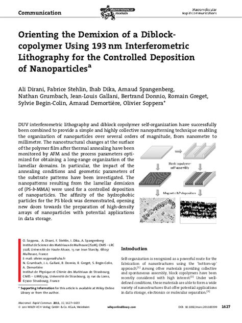 Pdf Orienting The Demixion Of A Diblock Copolymer Using 193 Nm Interferometric Lithography For