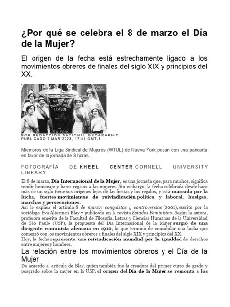 Por Qué Se Celebra El 8 De Marzo El Día De La Mujer Pdf
