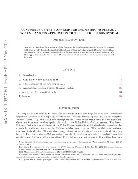 Pdf Continuity Of The Flow Map For Symmetric Hyperbolic Systems And Its Application To The