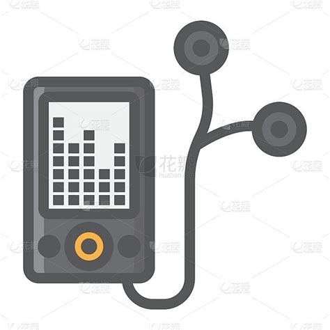 Mp播放器设备充满轮廓图标，健身和音频，音乐符号矢量图形，彩色线形图案的白色背景，eps 10。