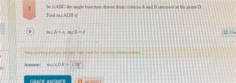 Solved Er 7 In Aabc The Angle Bisectors Drawn From Vertices