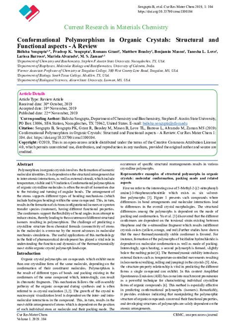 Pdf Conformational Polymorphism In Organic Crystals Structural And