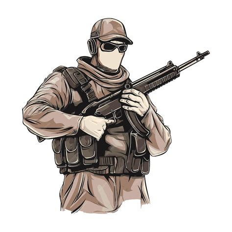 Premium Vector A Soldier Standing With Gun Vector Illustration