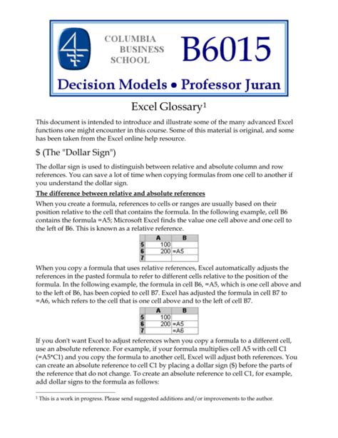 Excel Glossary