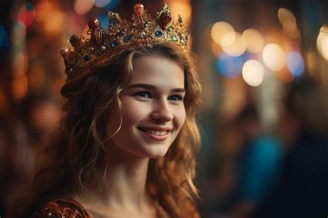 Premium Photo A Woman With A Crown On Her Head Smiles At The Camera