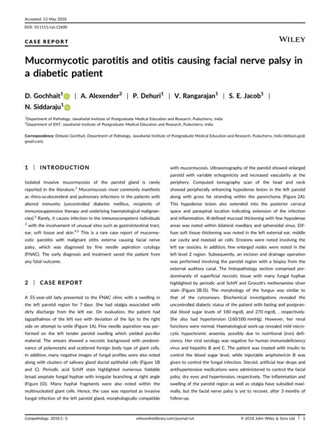 Pdf Mucormycotic Parotitis And Otitis Causing Facial Nerve Palsy In A