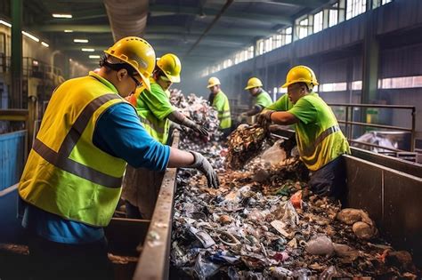 Premium Photo Factory Workers Sorting Garbage In A Recycling Plant